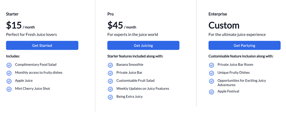 Pricing Section | FreshJuice DEV Docs